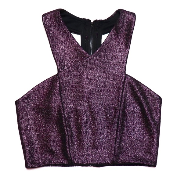 Express | Tops | Express Metallic Holiday Purple Crop Top | Poshmark